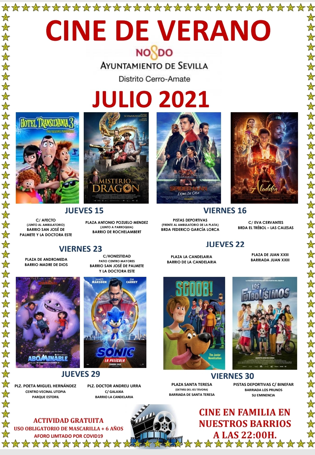Arranca esta semana la programación de los cines de verano en los distritos Este-Alcosa ...